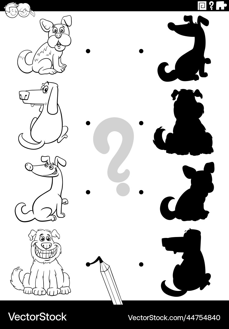Shadow game with comic dogs coloring page Vector Image