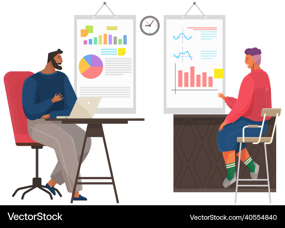 Work with statistics data analysis business Vector Image