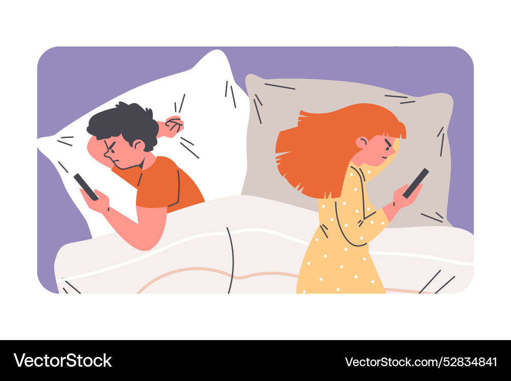 Angry young couple lying apart in the bed using Vector Image