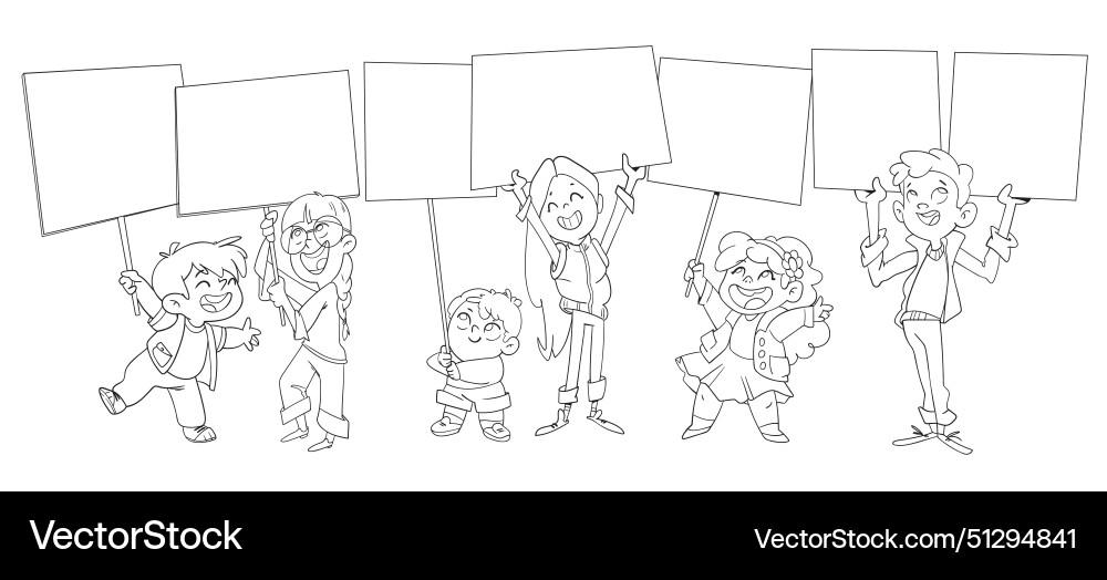 Children hold up signs ready template for your Vector Image