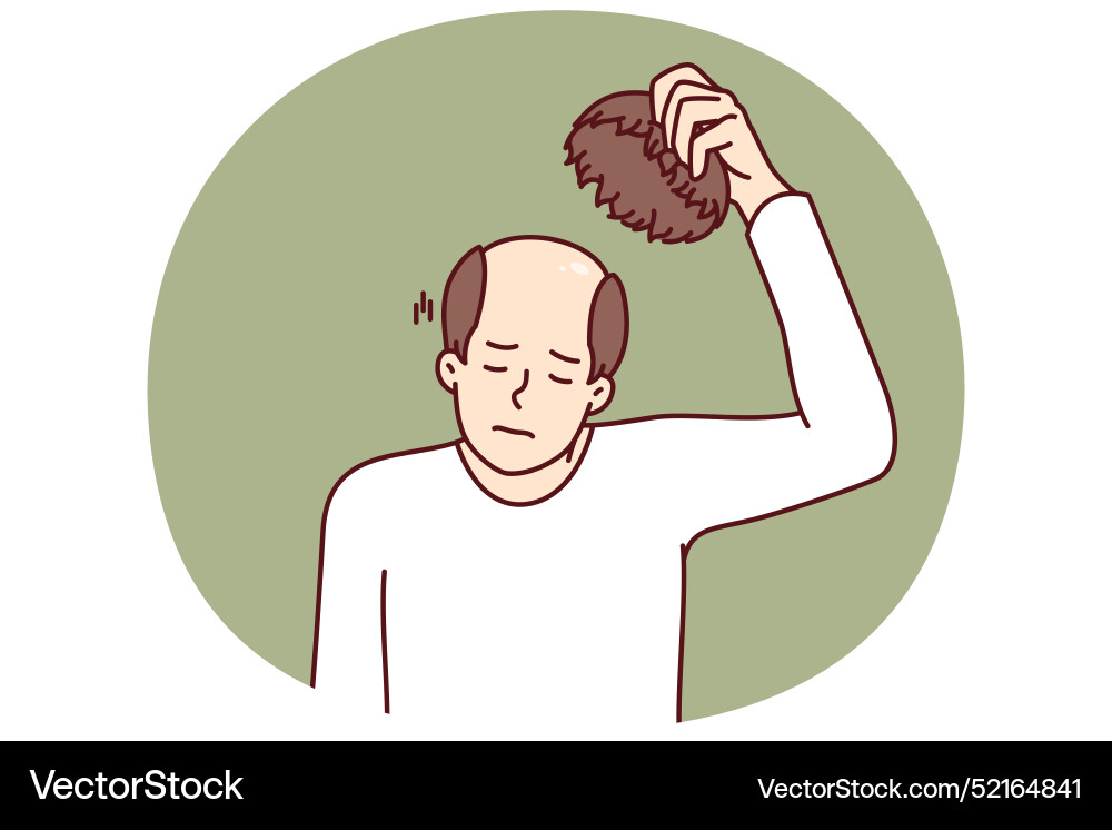 Man takes off wig and experiences stress Vector Image