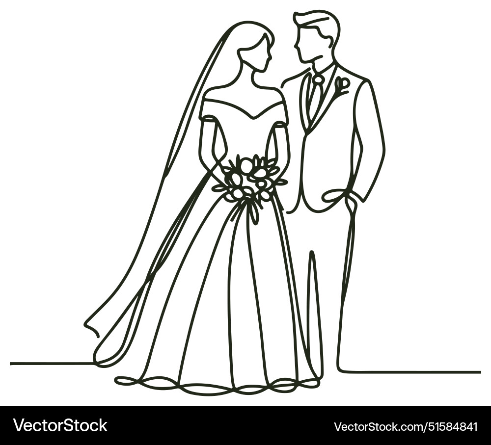One continuous drawn line wedding from Royalty Free Vector