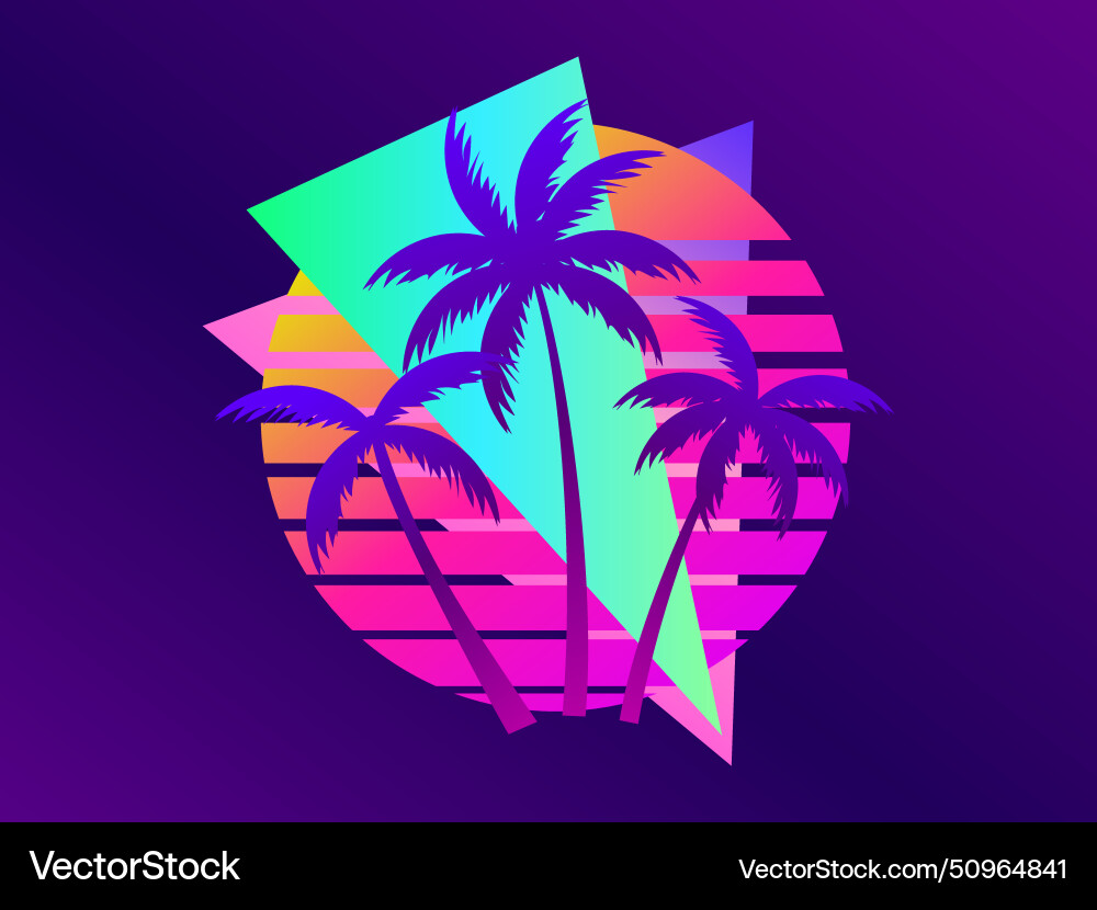 Retro futuristic sunset with palm trees Royalty Free Vector