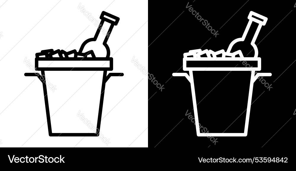 Ice bucket and bottle thin line icon set Vector Image