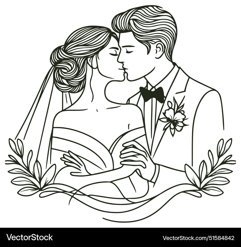One continuous drawn line wedding from Royalty Free Vector