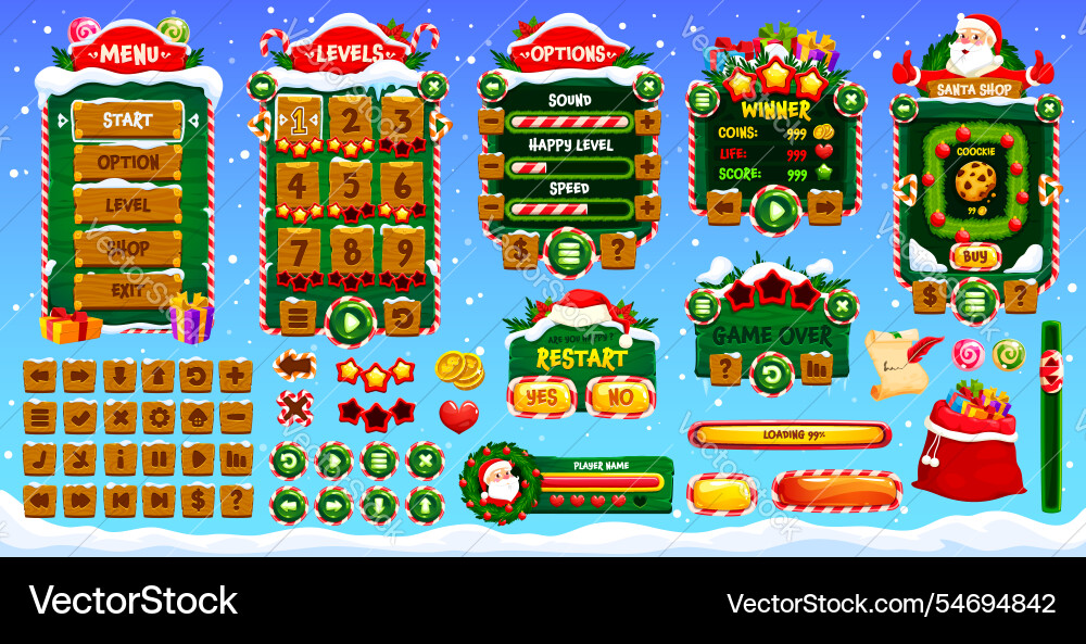 Year game interface and ui buttons Royalty Free Vector Image