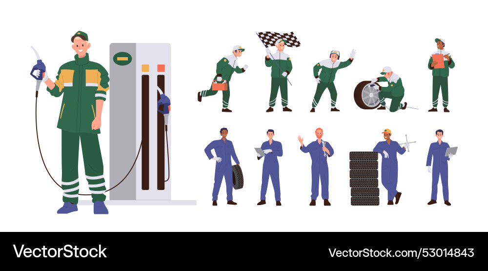 Auto service worker set with male cartoon Vector Image