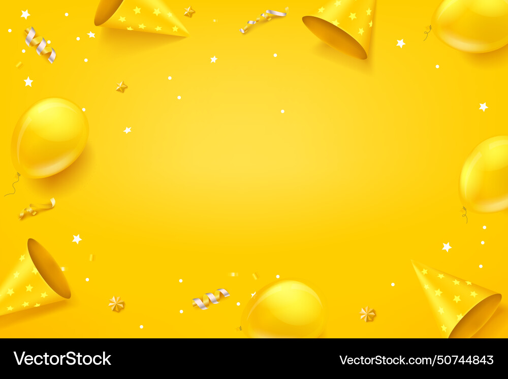 Banner with balloons confetti ans cones 3d frame Vector Image