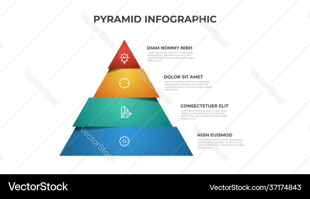 Colorful pyramid infographic template with 4 Vector Image