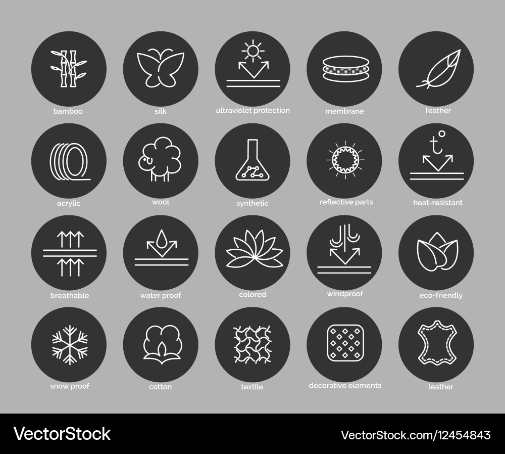 Fabric feature line icons set Royalty Free Vector Image
