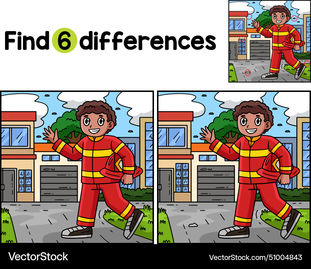 Firefighter holding hard hat find the differences Vector Image