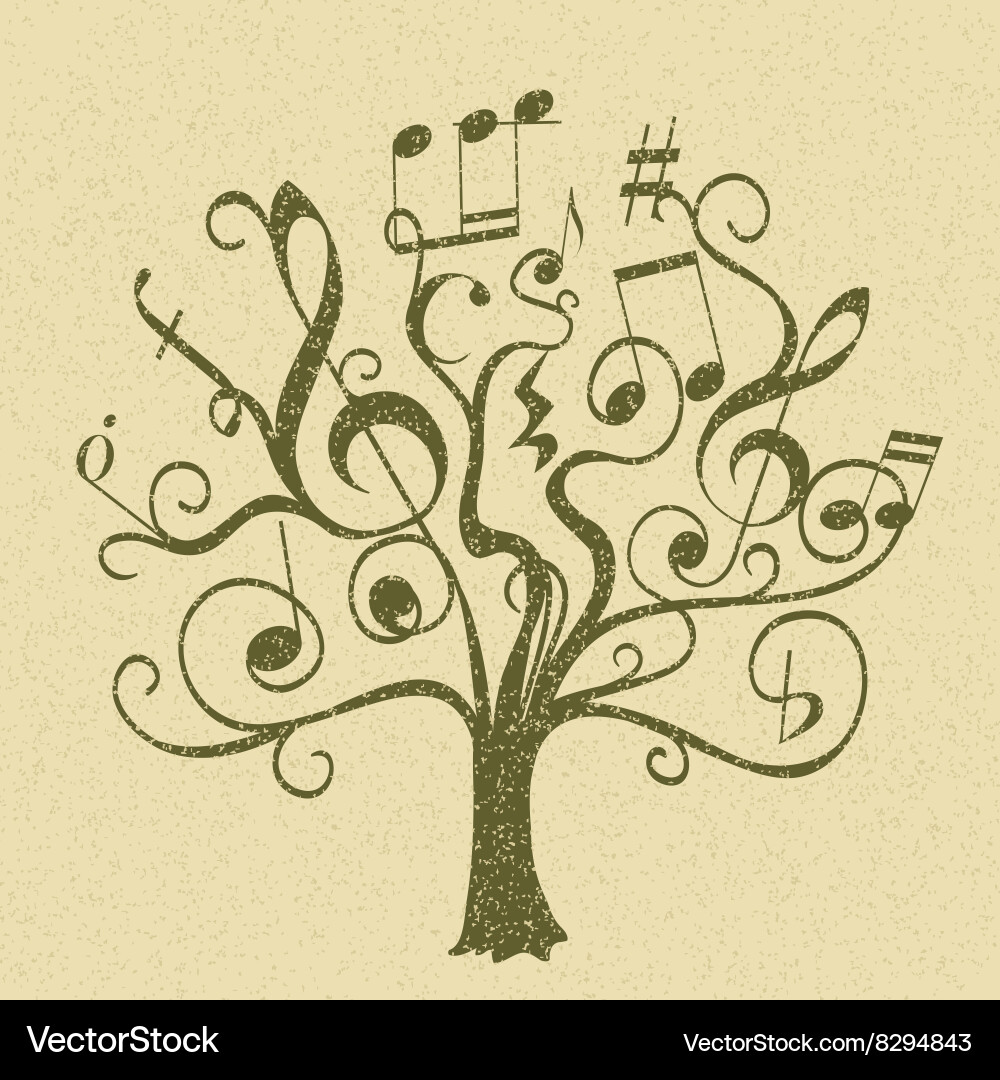 Musical Tree with Curly Leaves Royalty Free Vector Image