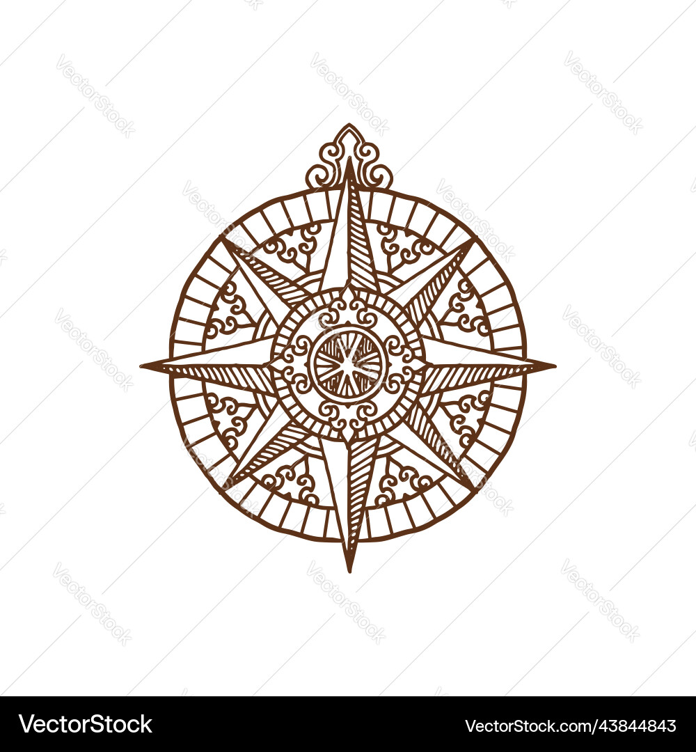 Sea compass vintage medieval map with round dial Vector Image