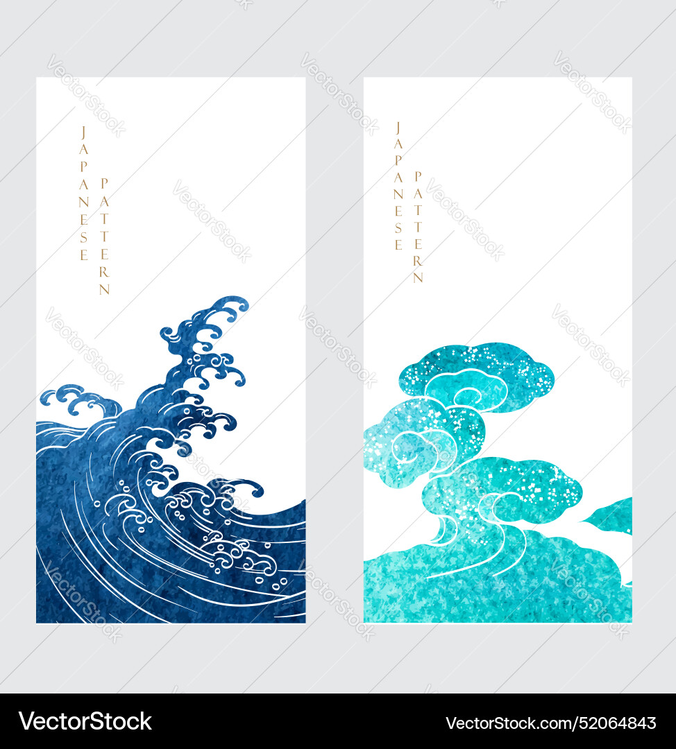 Water surface elements with japanese wave pattern Vector Image