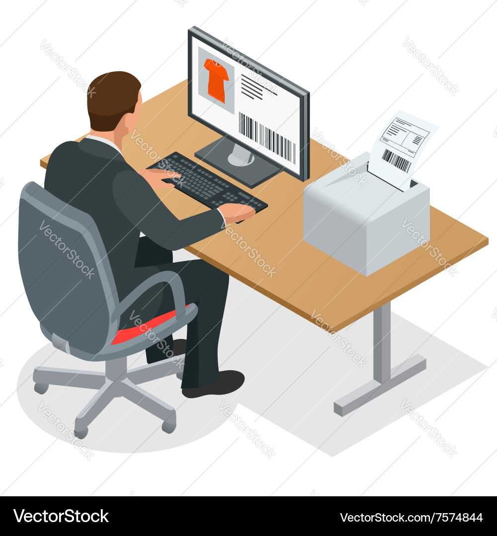 Businessman at Computer Royalty Free Vector Image