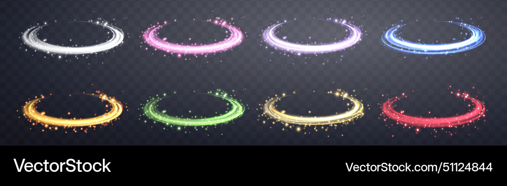 Glowing magic rings set neon realistic energy Vector Image