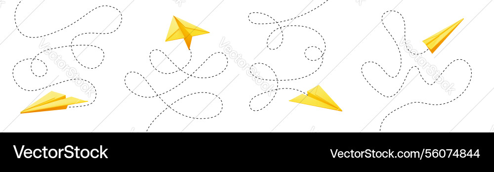 Paper planes fly along dotted line paths Vector Image