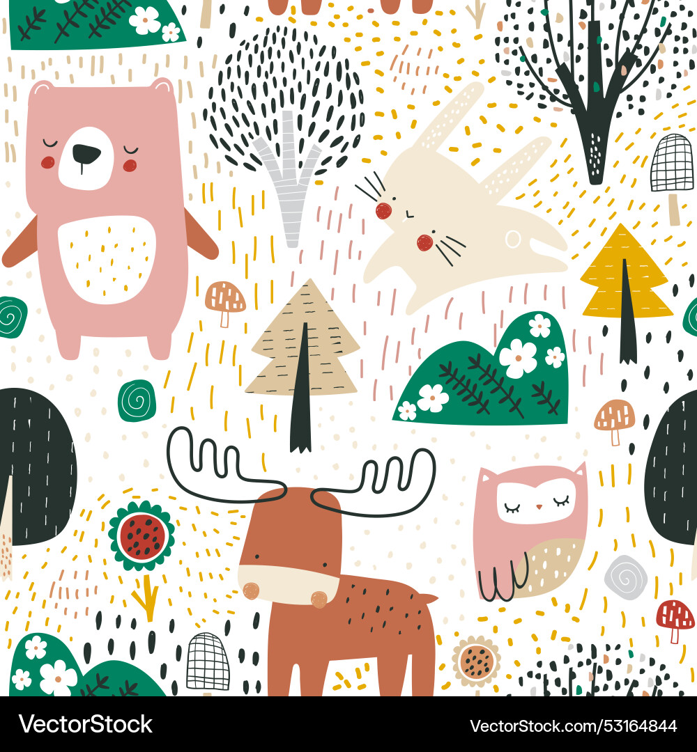 Seamless childish pattern with forest animals Vector Image
