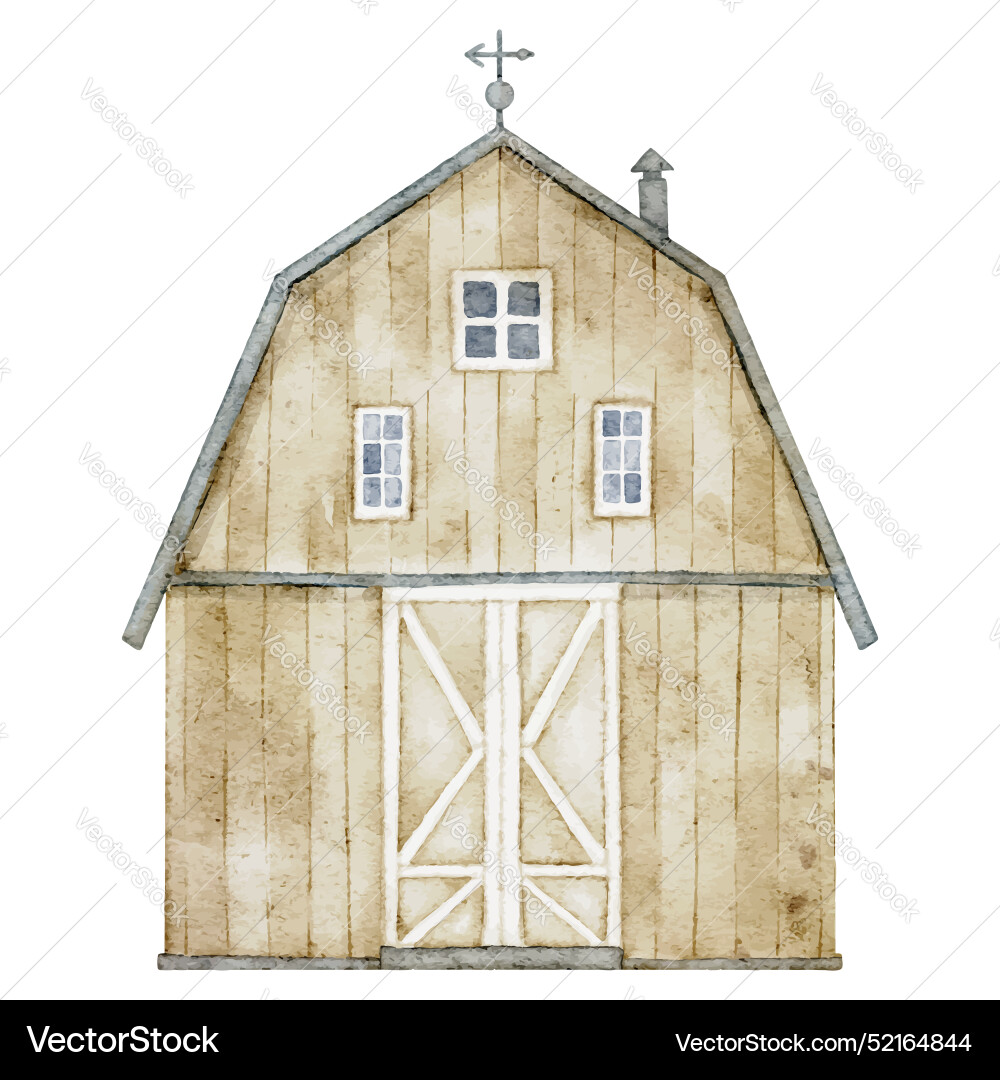 Watercolor of rustic barn with vane Royalty Free Vector