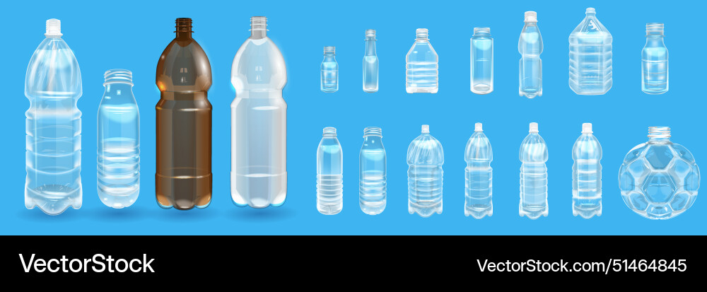 Empty plastic bottles realistic transparent Vector Image