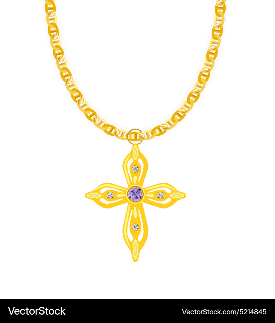 Gold chain with cross diamond Royalty Free Vector Image