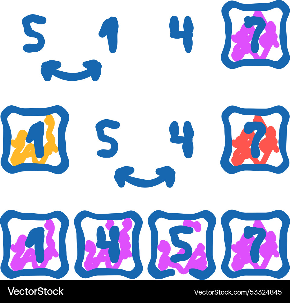 Insertion sort algorithm icon doodle Royalty Free Vector Insertion sort algorithm icon doodle Royalty Free Vector