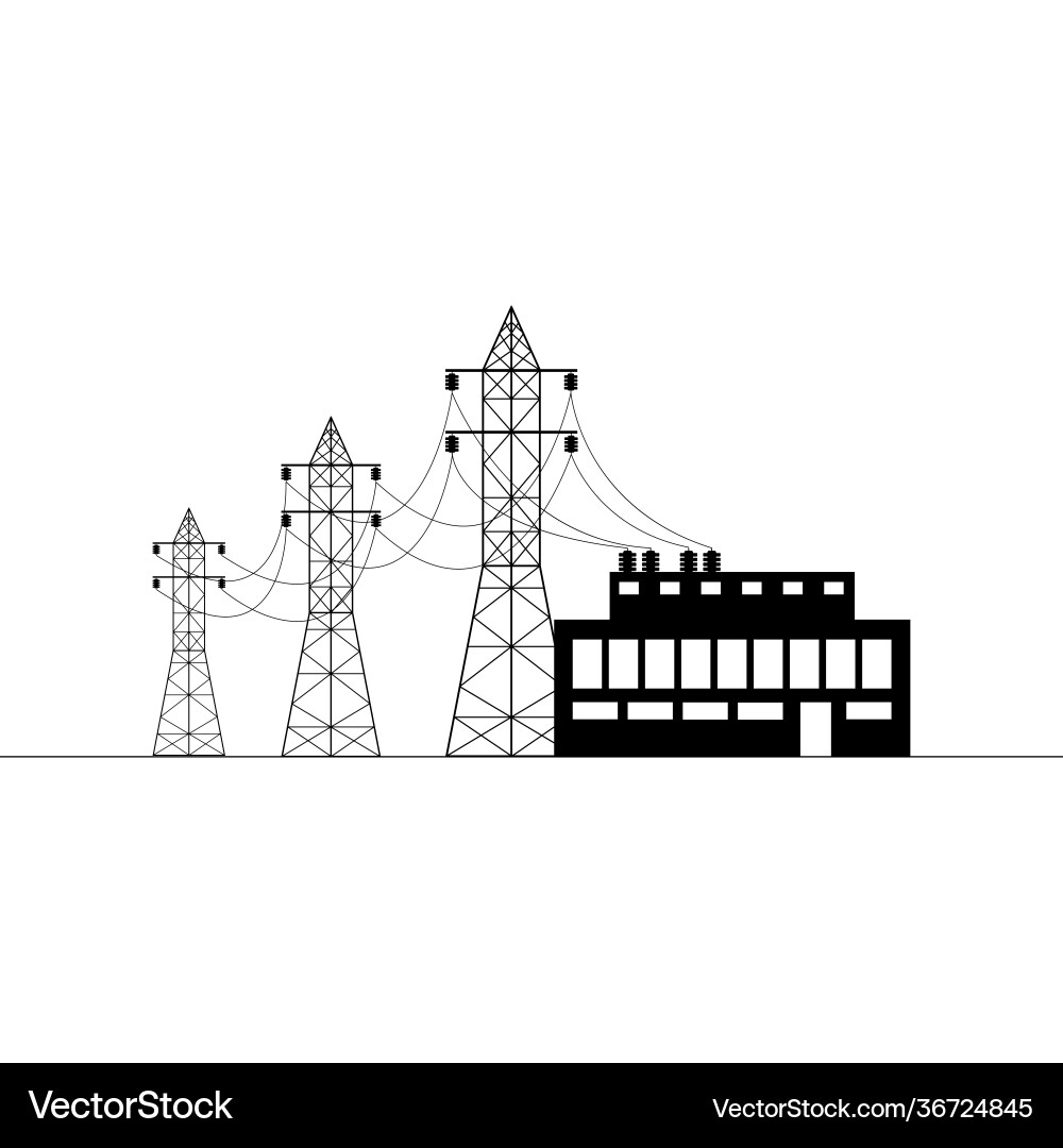 Overhead power line transformer substation Vector Image