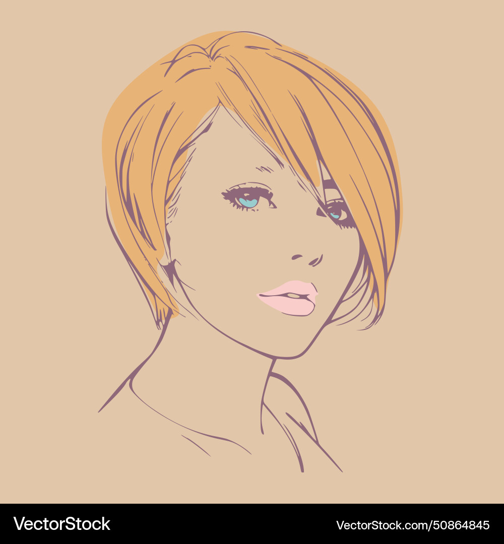 Young woman face half turn view elegant Royalty Free Vector
