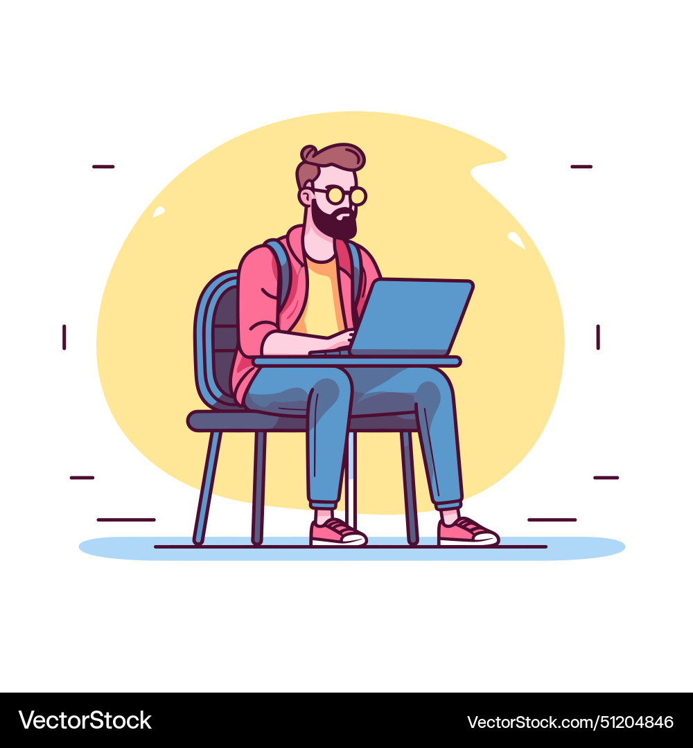 Animated male character working laptop focused Vector Image