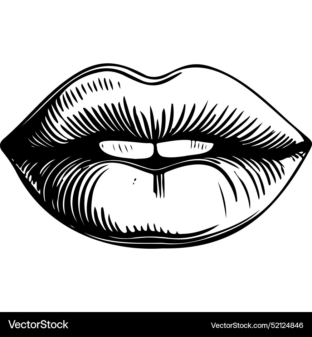 Cartoon lips hand drawn line transparent Vector Image