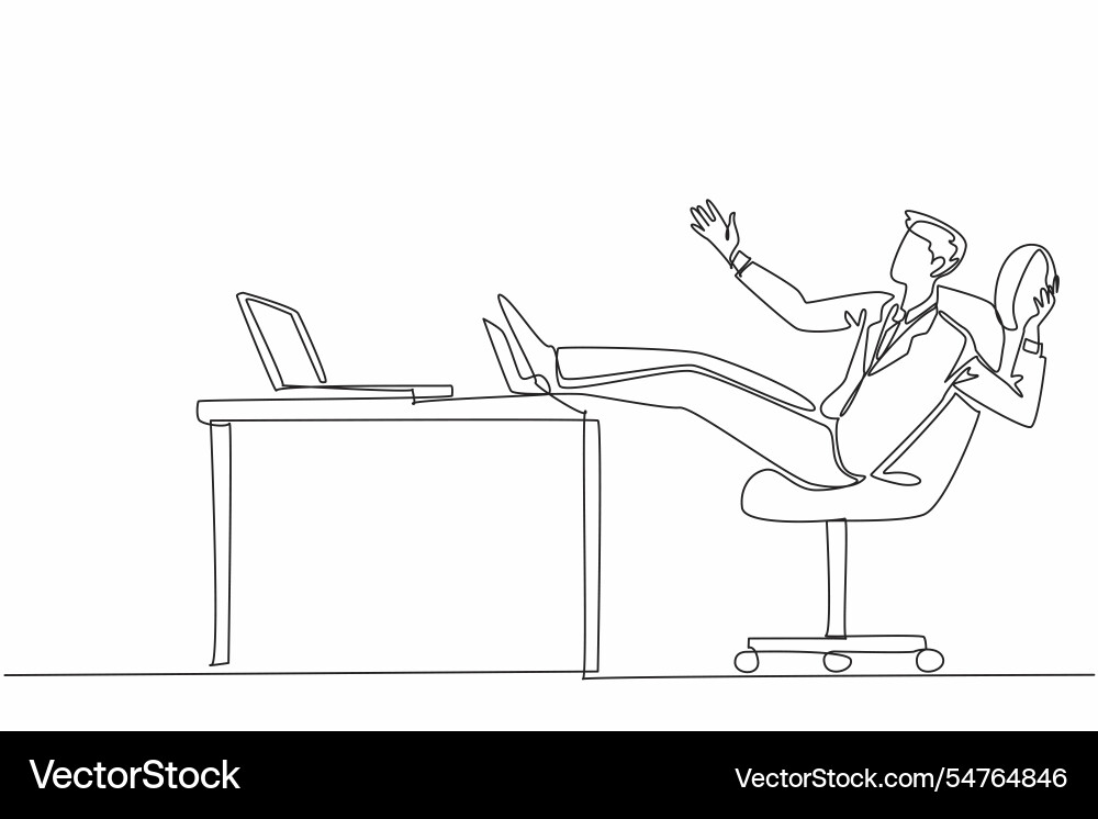 Continuous one line drawing businessman sitting Vector Image