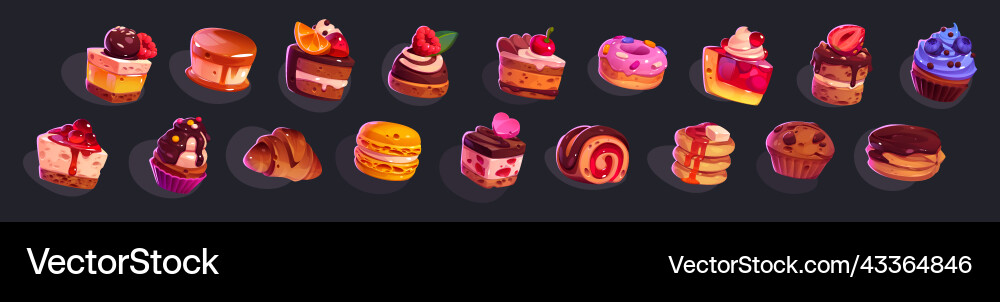 Game icons cakes sweets and desserts pastry Vector Image