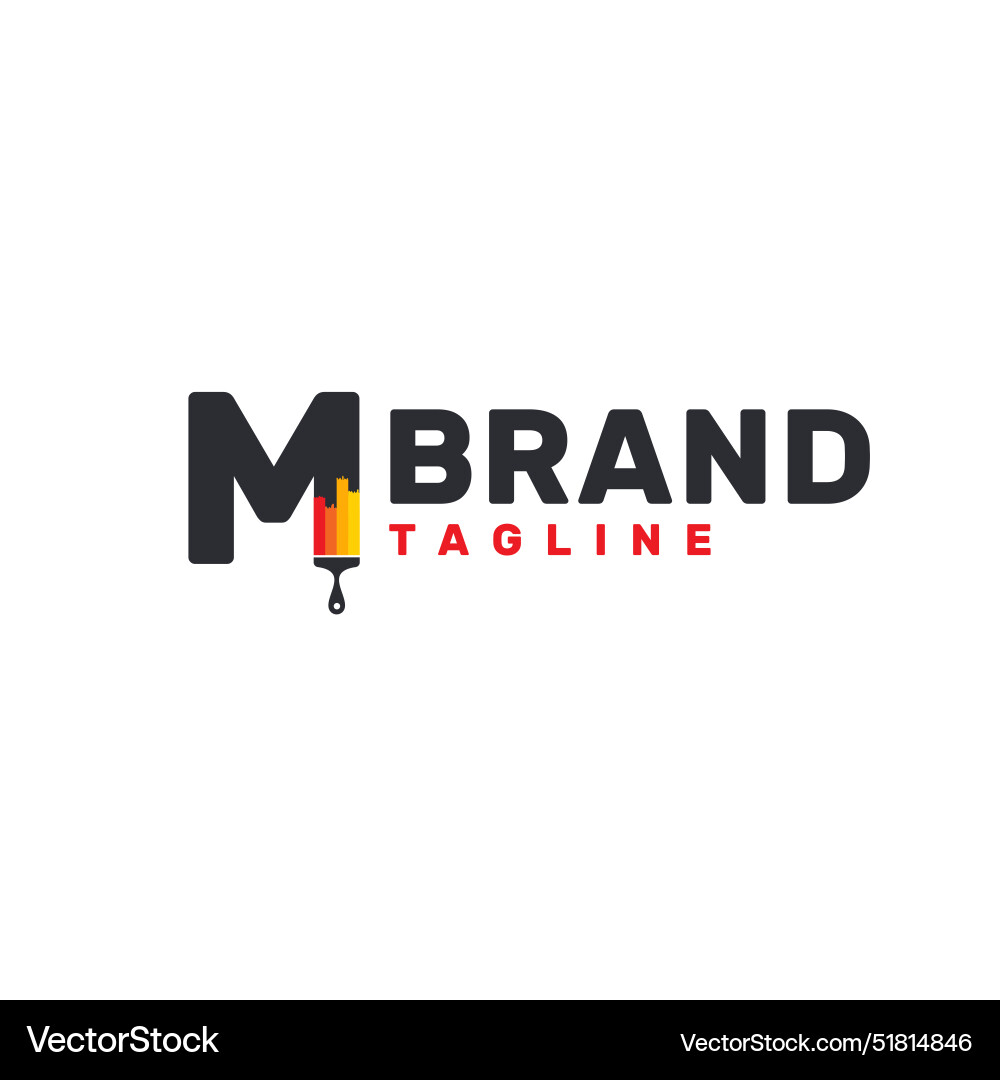 Letter m logo with paint brush - alphabet Vector Image