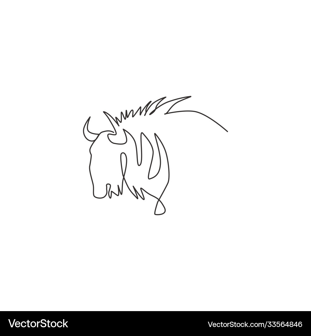 One continuous line drawing stout wildebeest Vector Image
