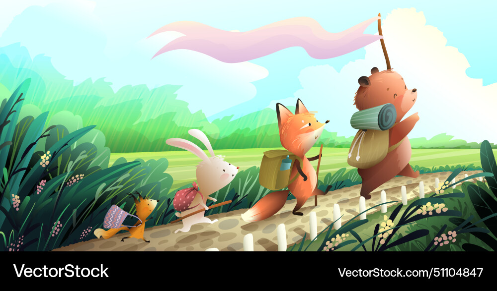 Animals adventures in forest hiking and exploring Vector Image