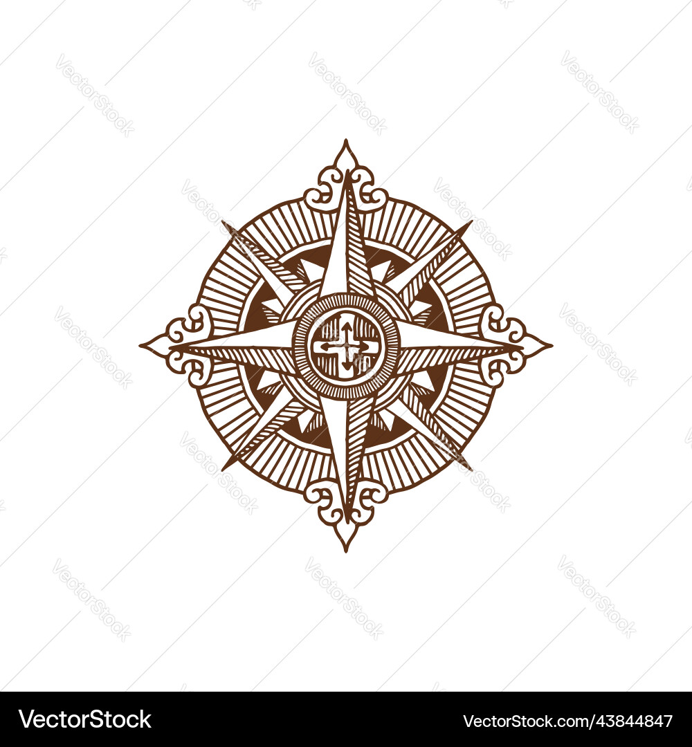 Antique sea compass vintage medieval map isolated Vector Image