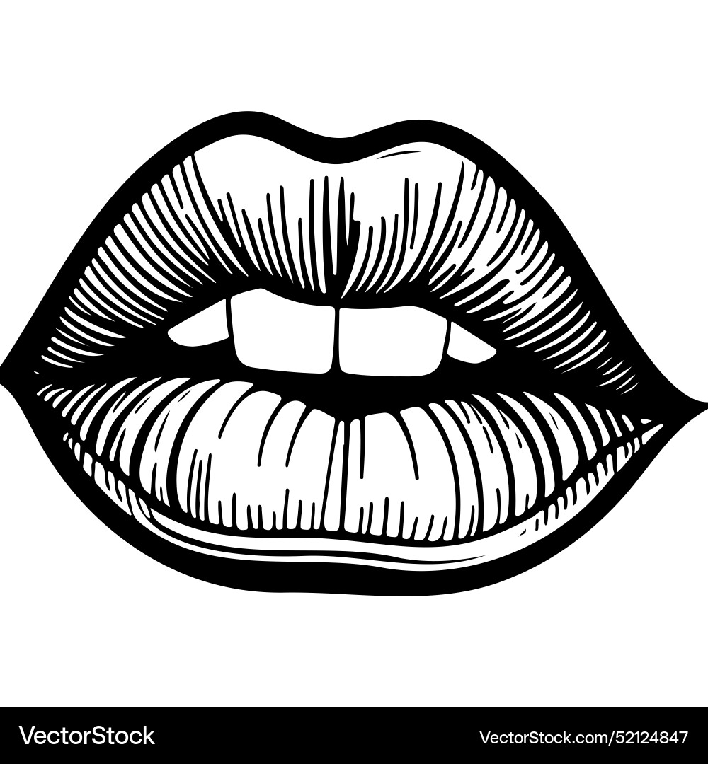 Cartoon lips ink hand drawn line transparent Vector Image