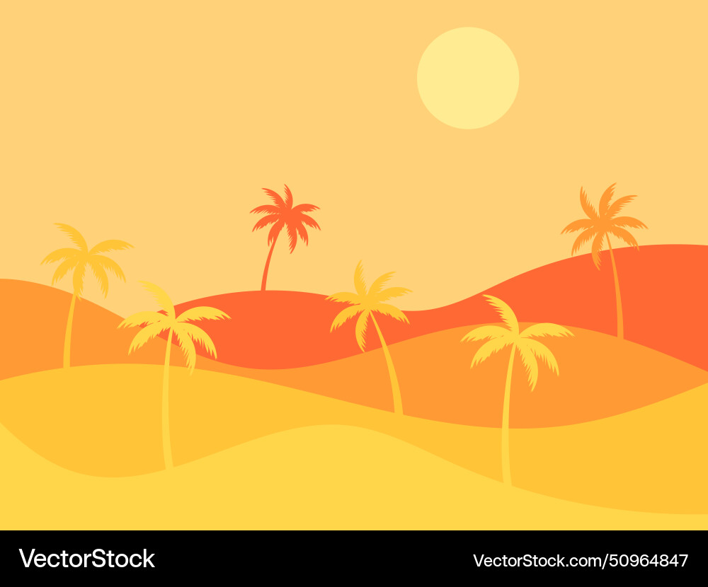 Desert landscape with palm trees and sand dunes Vector Image