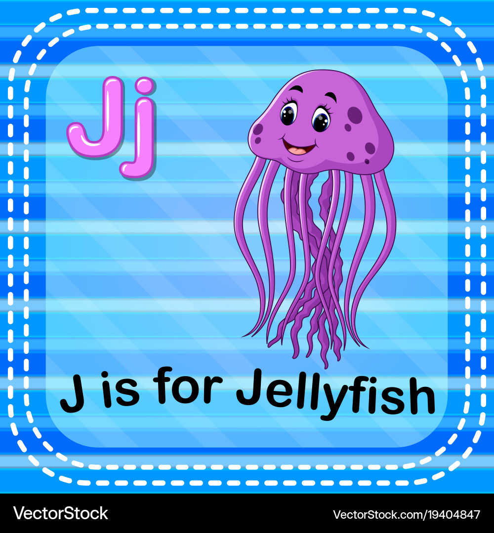 Flashcard letter j is for jellyfish Royalty Free Vector