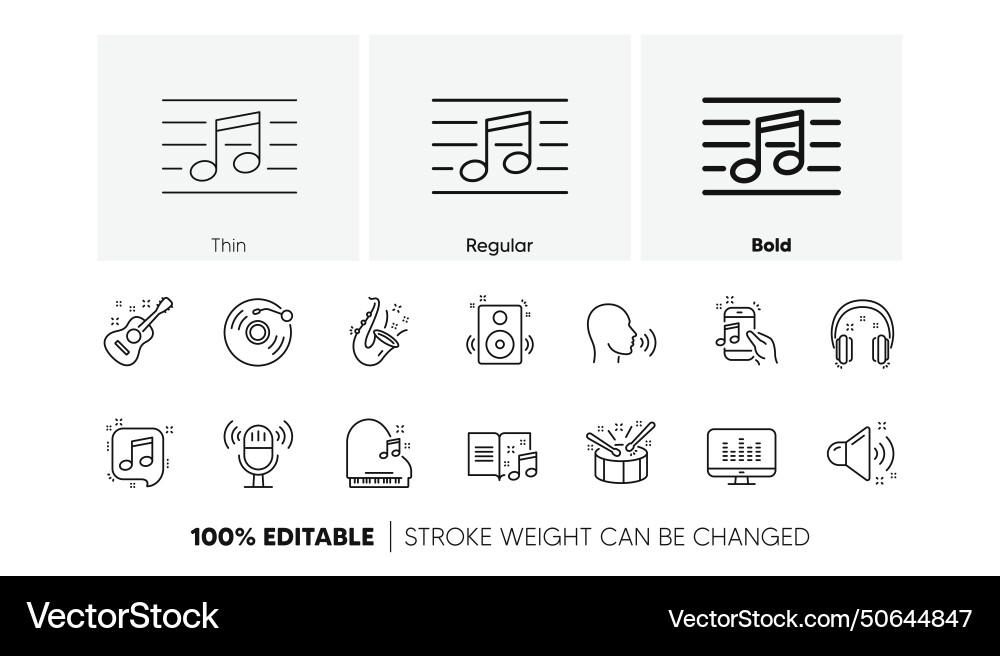 Music line icons guitar musical note Royalty Free Vector