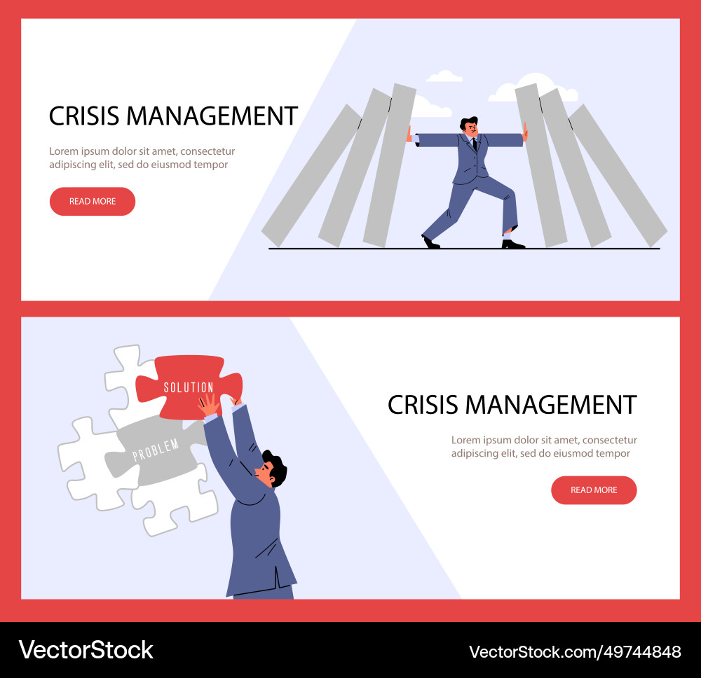 Crisis management flyers set leadership Royalty Free Vector