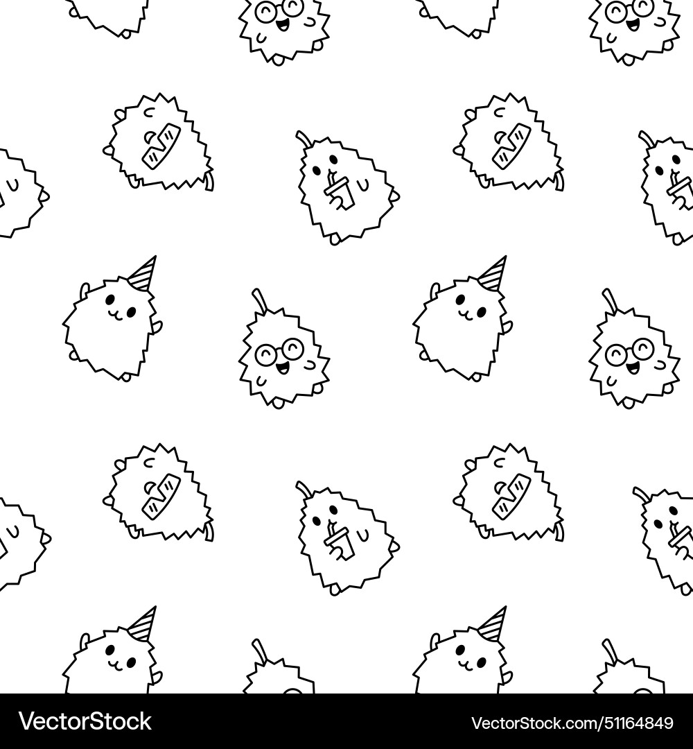 Cute durian seamless pattern coloring page Vector Image