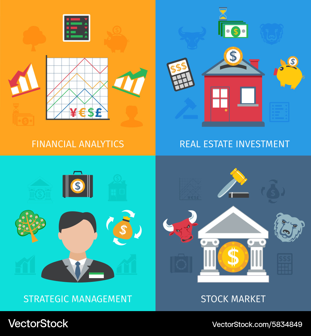 Investment flat set Royalty Free Vector Image - VectorStock