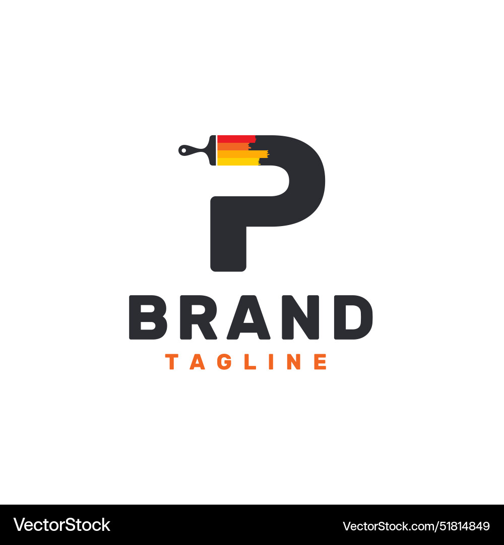Letter p logo with paint brush - alphabet Vector Image