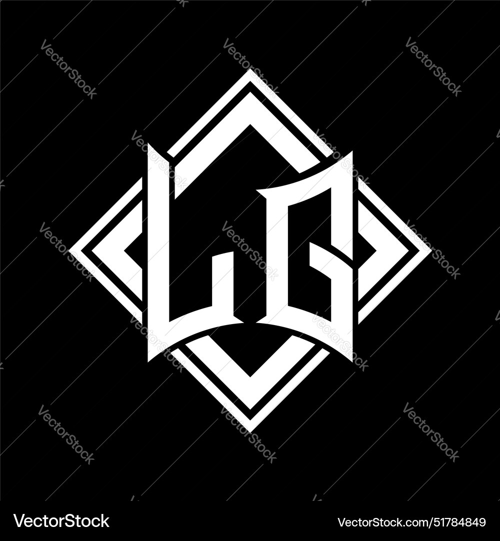 Lg letter logo abstract shield shape with square Vector Image
