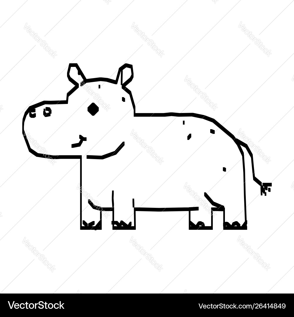 Line drawing cute hippo cartoon hand drawn Vector Image