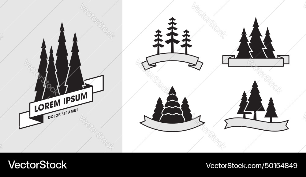 Pine tree logo set with ribbons Royalty Free Vector Image