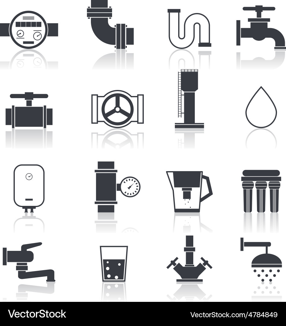 Water supply icons black Royalty Free Vector Image