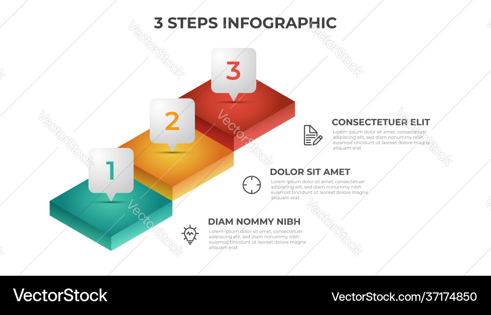 3 steps infographic template with stairs layout Vector Image