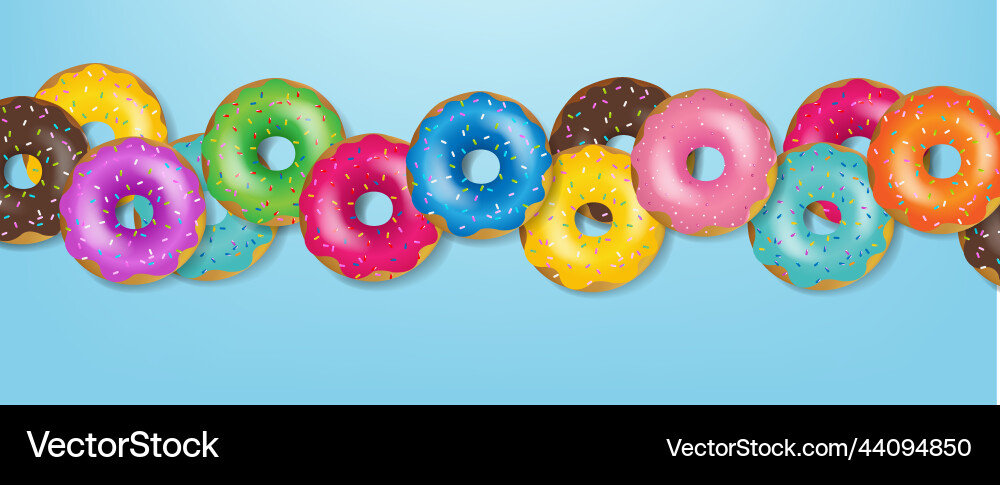 Bright donuts border isolated blue background Vector Image